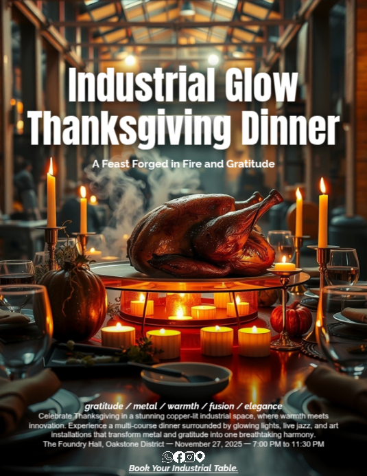 Futuristic Copper Thanksgiving Feast Flyer Design with Industrial Warm ...