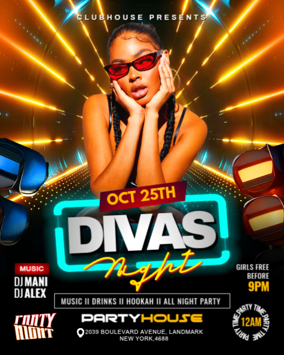 Futuristic Divas Night Party Flyer Instagram Portrait Template ...
