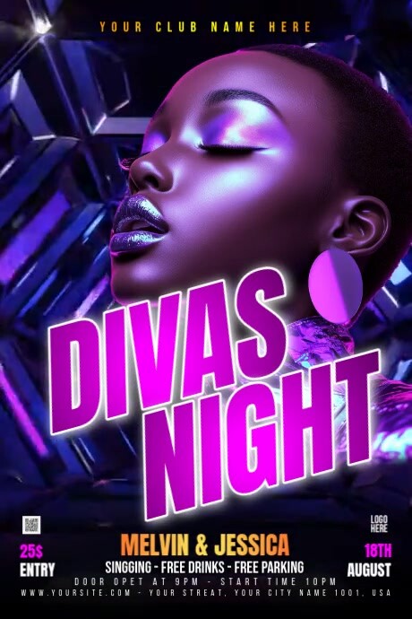 Plantilla de Futuristic Divas Night Party Video Flyer Poster | PosterMyWall
