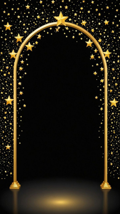 Futuristic Golden Star Arch Frame – Luxury Black And Gold Background ...
