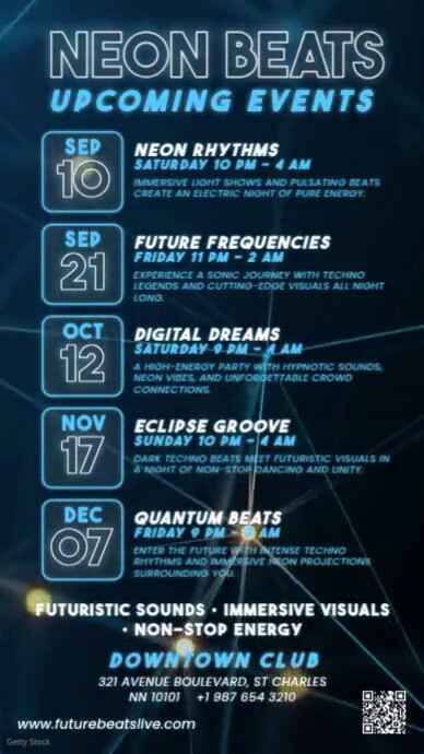 Futuristic Neon Beats Upcoming Events Schedule Template Instagram Reel ...