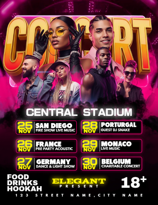 Futuristic Neon Global Concert Night Template | PosterMyWall