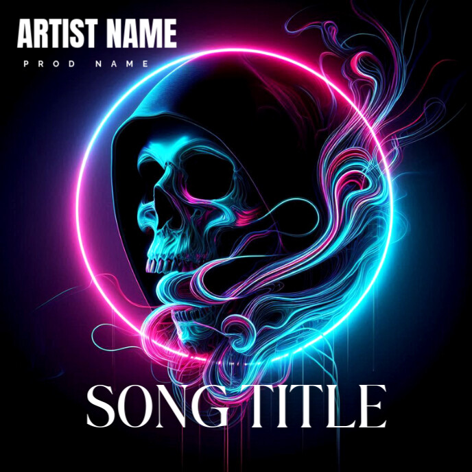 Futuristic Skull Neon Album Cover art design mixtape template ...