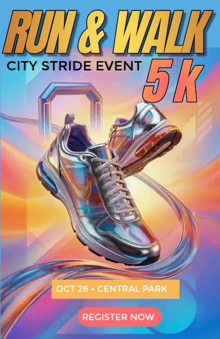 Futuristic Trendy 3d Holographic Run & Walk 5k Flyer Video Tabloid ...