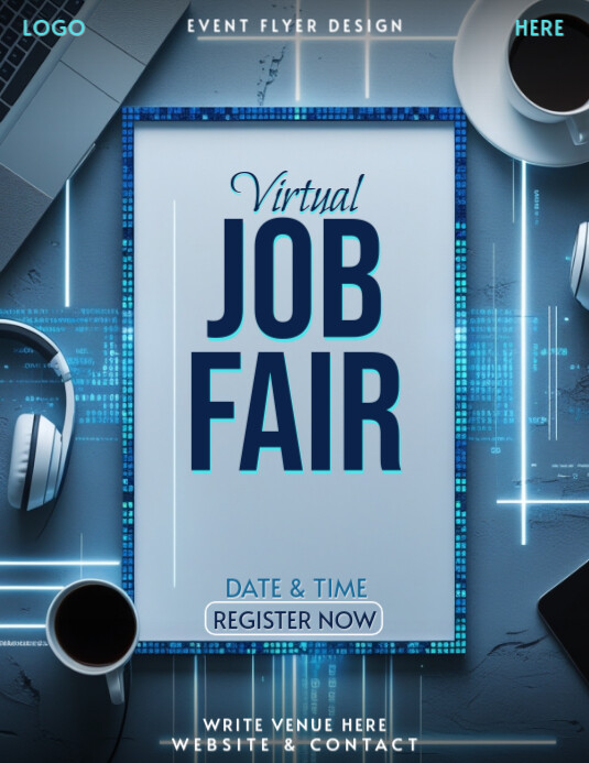 Futuristic Virtual Jobs Career Fair Flyer – Remote Work Opportunity ...