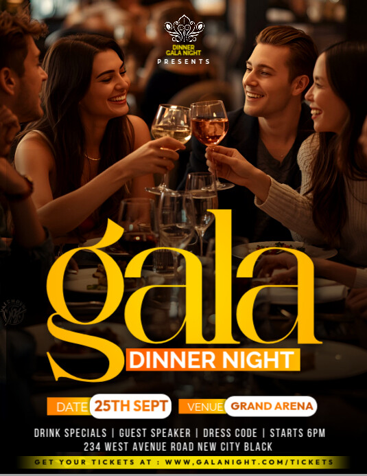Gala dinner night party award event festival invitation flyer design online poster template ...