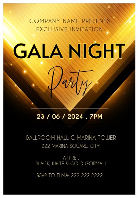 Gala night Party Gold Invitation template | PosterMyWall