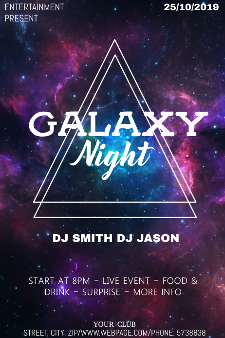 Galaxy Party night event flyer template | PosterMyWall