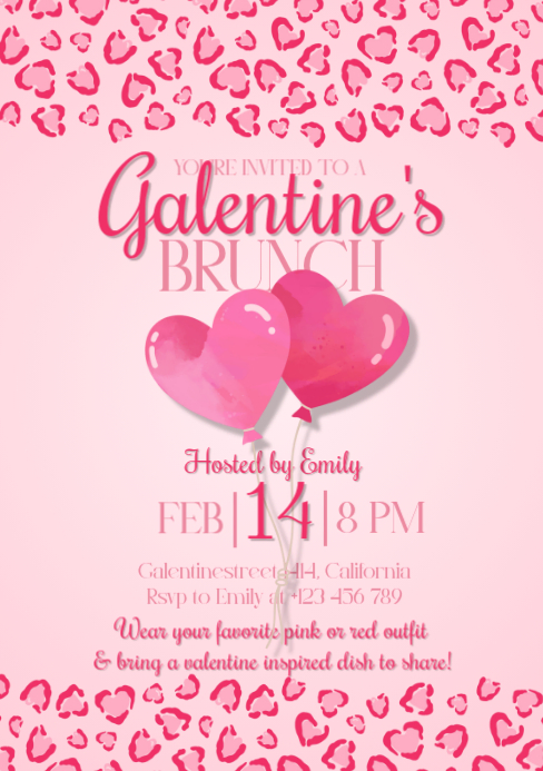 Kopie van Galentine's brunch heart shaped pink leopard invitation ...