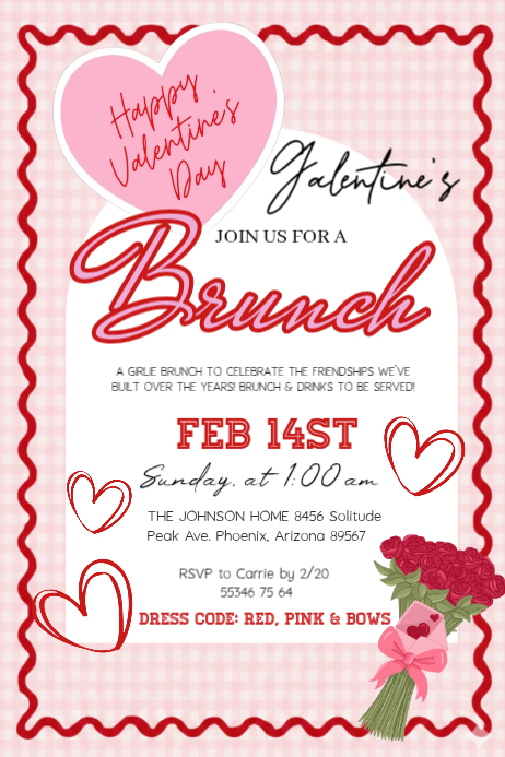 Galentine's Day Brunch Poster happy valenlentines date brounch party ...
