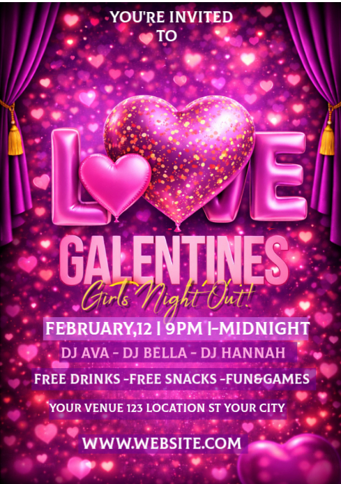 Galentine girls night party flyer Template | PosterMyWall