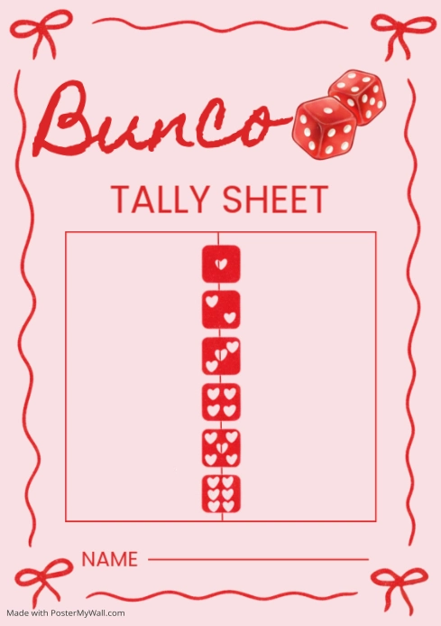 Galentines Bunco Tally Sheet Template | PosterMyWall