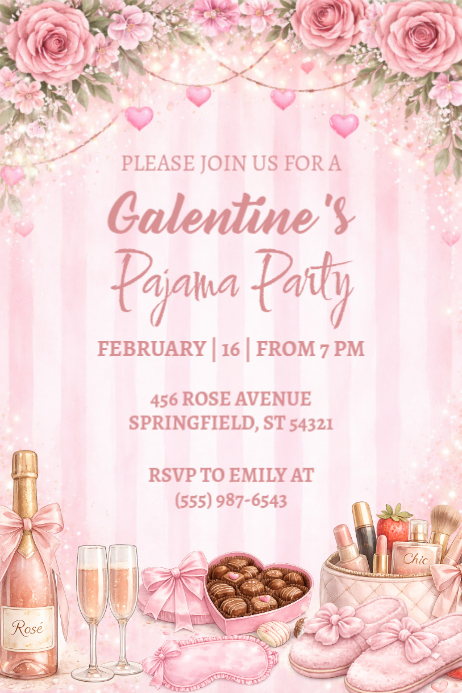 Galentines Pajama Party Invitation Template | PosterMyWall