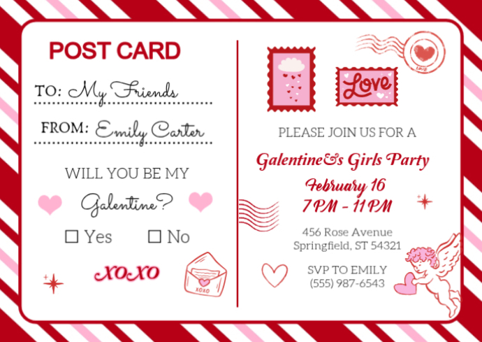 Galentines Post Card Invitation Template | PosterMyWall