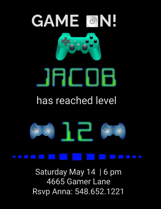 GAMER game on birthday party flyer Template | PosterMyWall