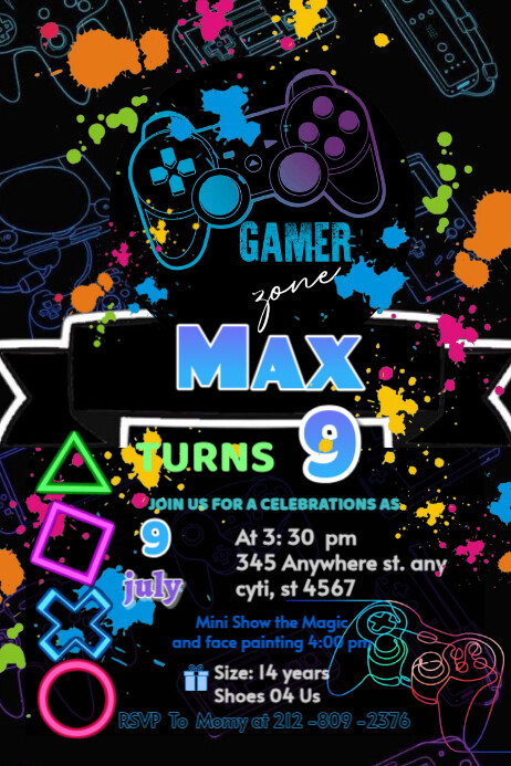 Game over invitation Brithday party temple flayer editablet celebration ...