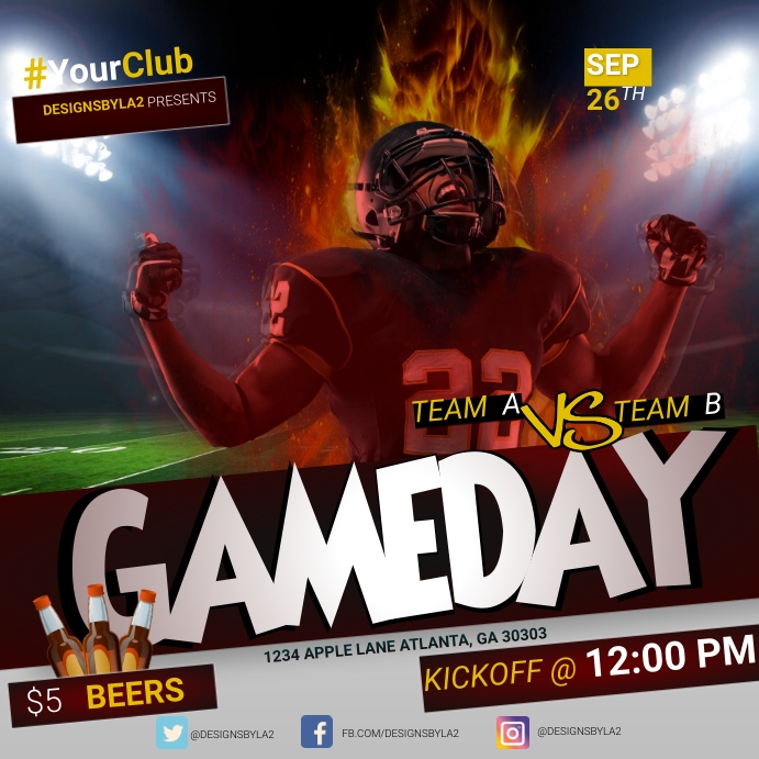 Copy of GAMEDAY!!RED American Football Flyer - INSTAG | PosterMyWall