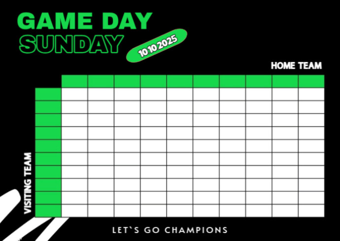 Gameday Sunday Football Squares Pool Template – Printable Game Board ...