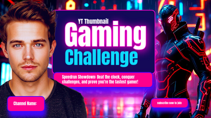 Gaming Channel Youtube Thumbnail Neon Design Template | PosterMyWall