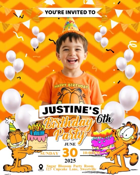 Plantilla de GARFIELD THEME BIRTHDAY INVITATION FOR KIDS | PosterMyWall