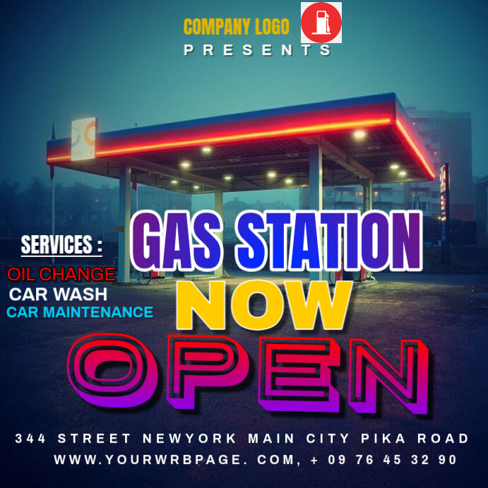 Plantilla de gas station now open | PosterMyWall