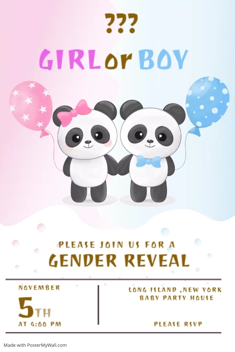 Gender Reveal Announcement Panda Theme Template | PosterMyWall