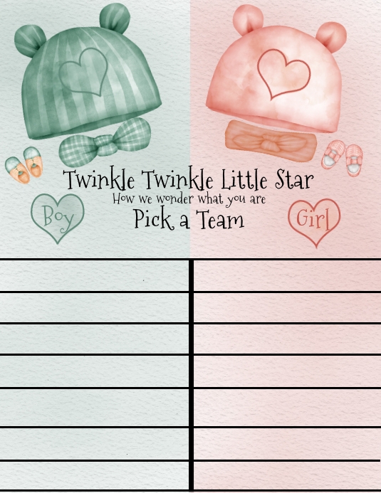 Gender Reveal Pick a Team Sign-Up-Sheet Template | PosterMyWall