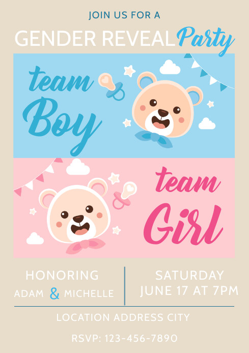Gender Reveal Team Boy Girl Invitation Templa Template | PosterMyWall
