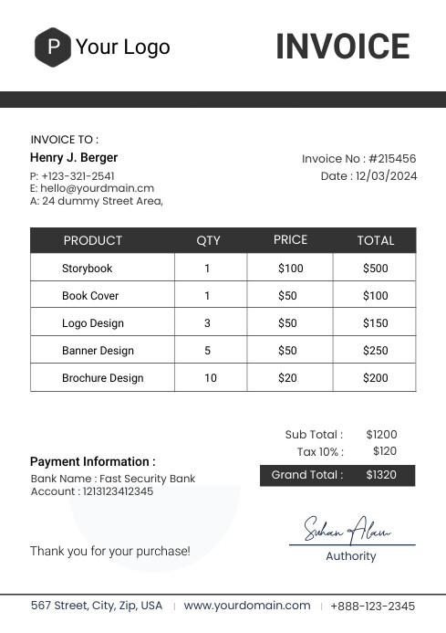 General Invoice template Black and white | PosterMyWall