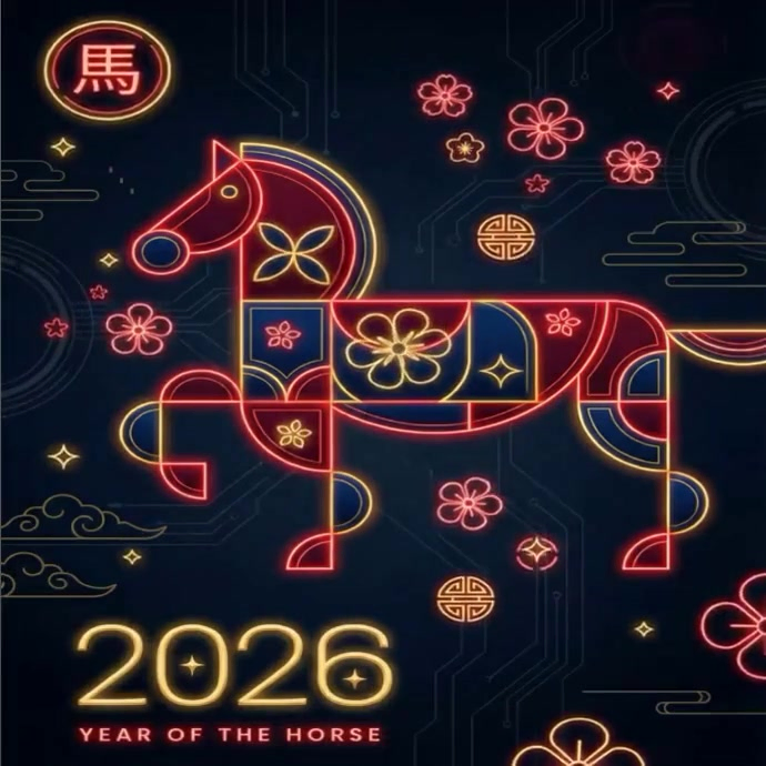 Geometric 2026 Year Of The Horse Chinese New Year Template Instagram ...