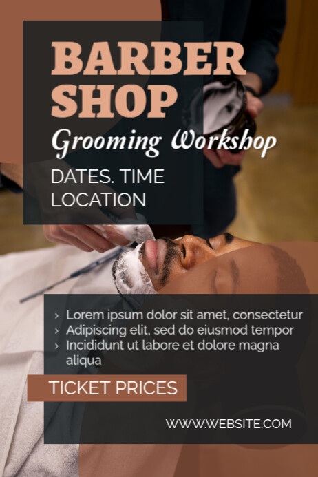 Geometric Brown Barber Shop Workshop Poster Templat | PosterMyWall