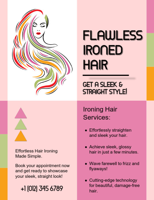 Geometric Pink Minimalist Ironing Hair Servic Template | PosterMyWall