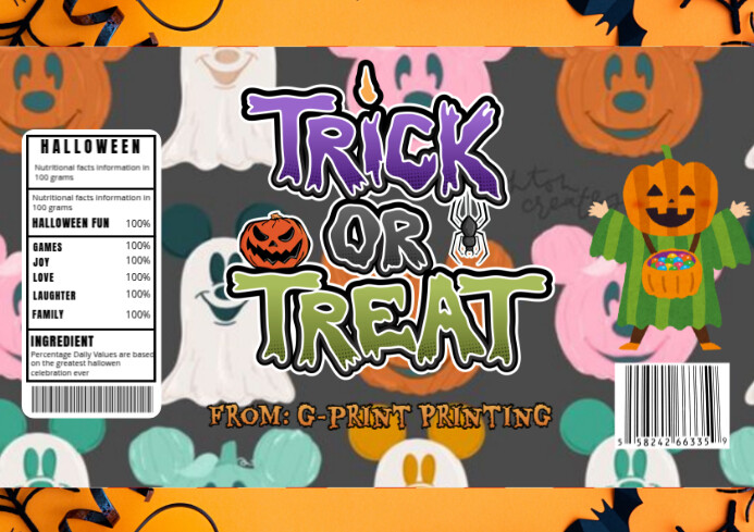 Ghost and Pumpkin Chip Bag Design A4 size Template | PosterMyWall