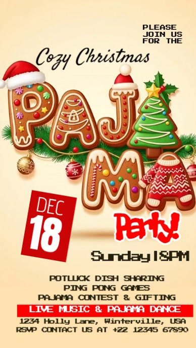Gingerbread Pajama Party Template | PosterMyWall