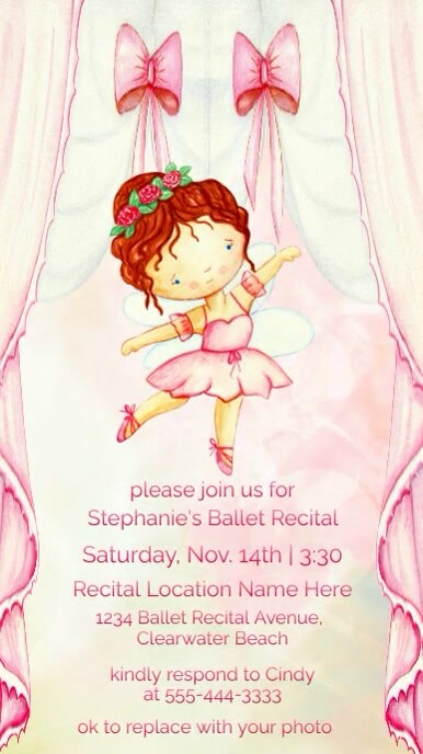Girl's Ballet Recital Invitation Template | PosterMyWall
