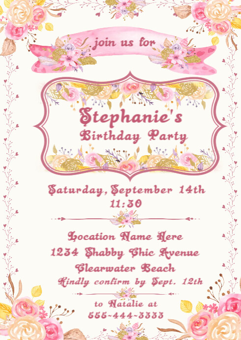 Copy of Girl's Birthday Shabby Chic Invitation | PosterMyWall