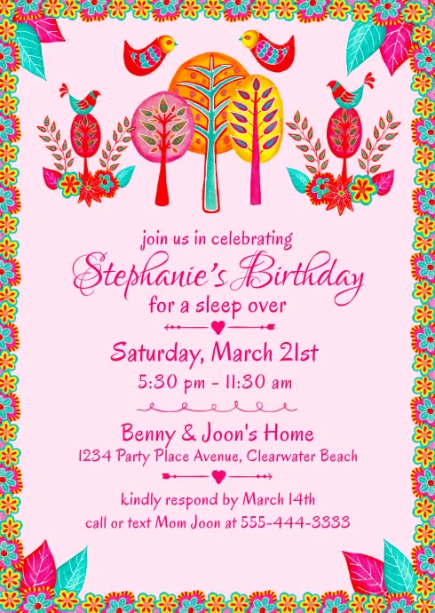 Girl's Birthday Sleep Over Invitation Template | PosterMyWall