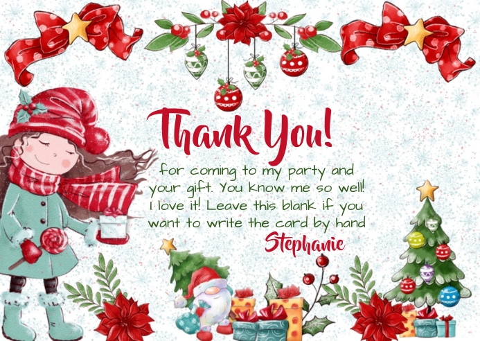 Girl's Christmas Winter Birthday Thank You Template | PosterMyWall