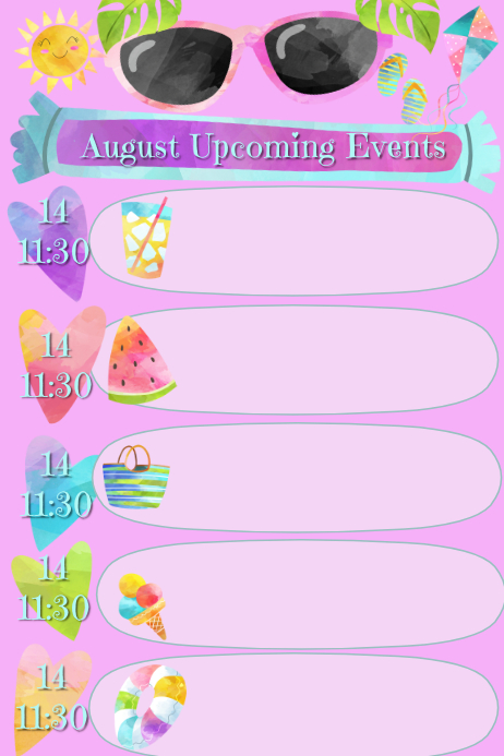 Girl's Cute August Upcoming Events Calendar Template | PosterMyWall