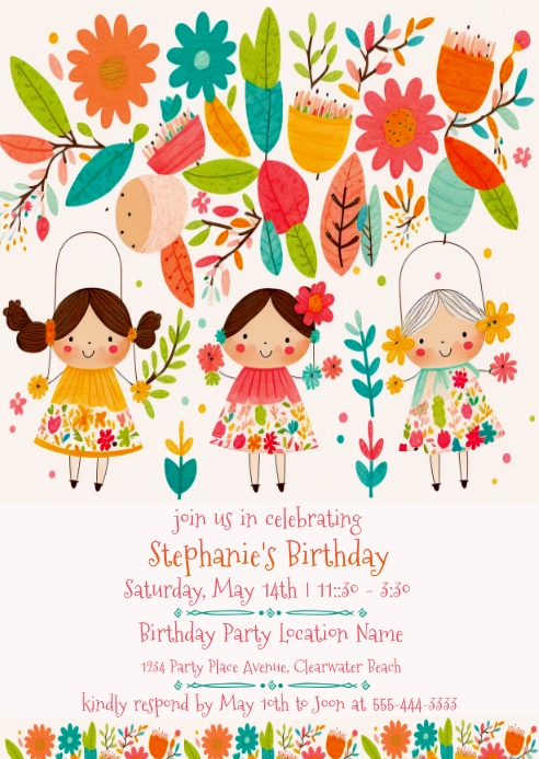 Girl's Cute Birthday Party Invitation Template | PosterMyWall