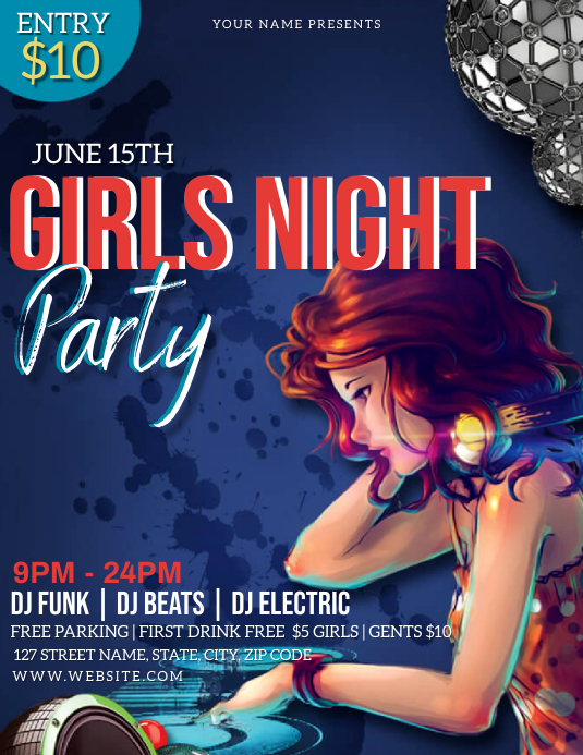 GIRL'S GIRLS NIGHT PARTY EVENT FLYER TEMPLATE | PosterMyWall