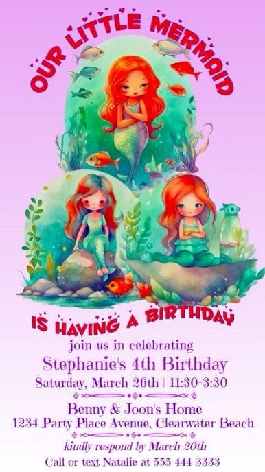 Girl's Mermaid Birthday Party Invitation Template | PosterMyWall