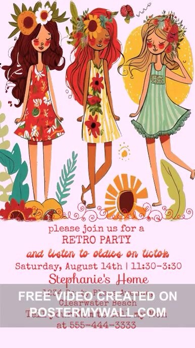Copy of Girl's Retro House Party Invitation | PosterMyWall