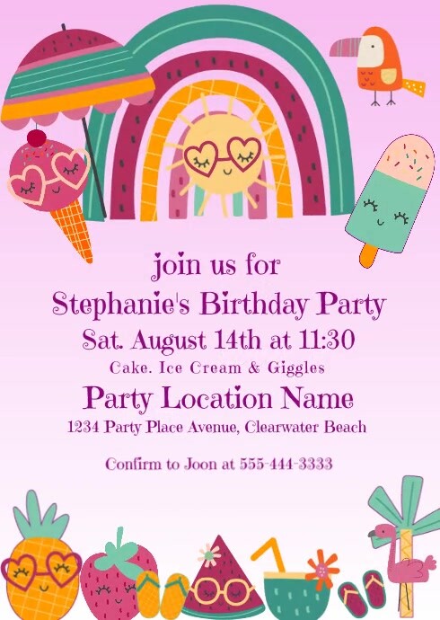 Girl's Summer Birthday Party Invitation Template | PosterMyWall