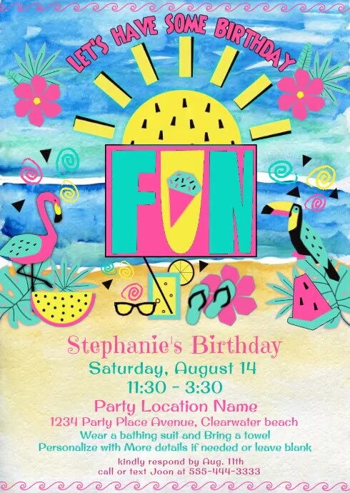 Copy of Girl's Summer Fun Birthday Invitation | PosterMyWall
