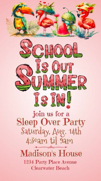 Girl's Summer Sleep Over Invitation Template | PosterMyWall