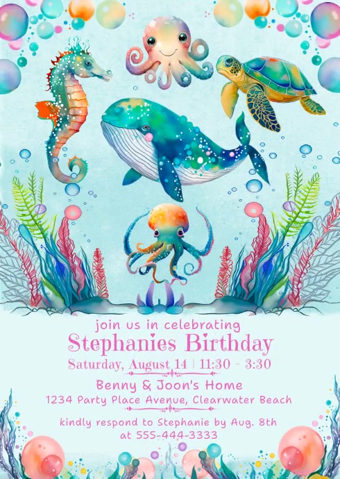 Girl's Under the Sea Birthday Party Template | PosterMyWall