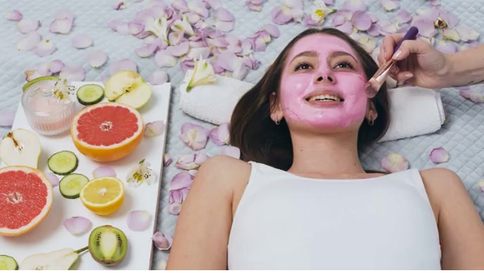 girl apply the rose lep on face Template | PosterMyWall