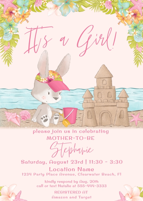 Girl Baby Summer Theme Shower Invitation Temp Template | PosterMyWall
