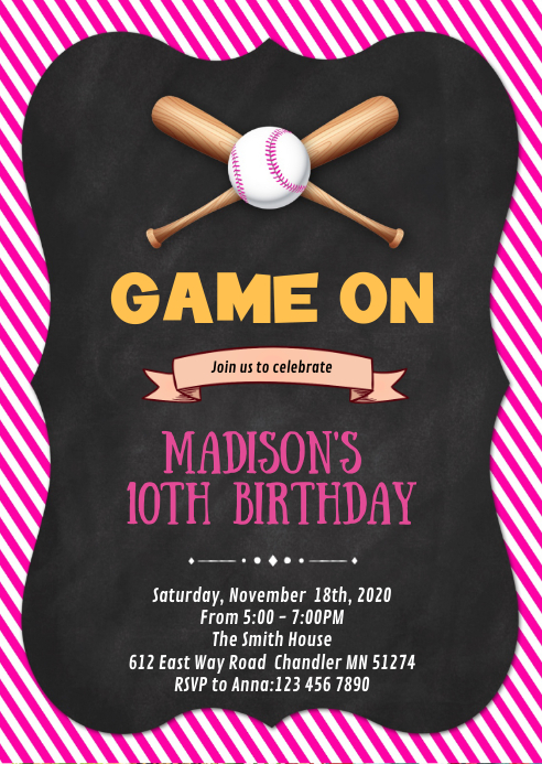Copy of girl baseball birthday party invitation | PosterMyWall